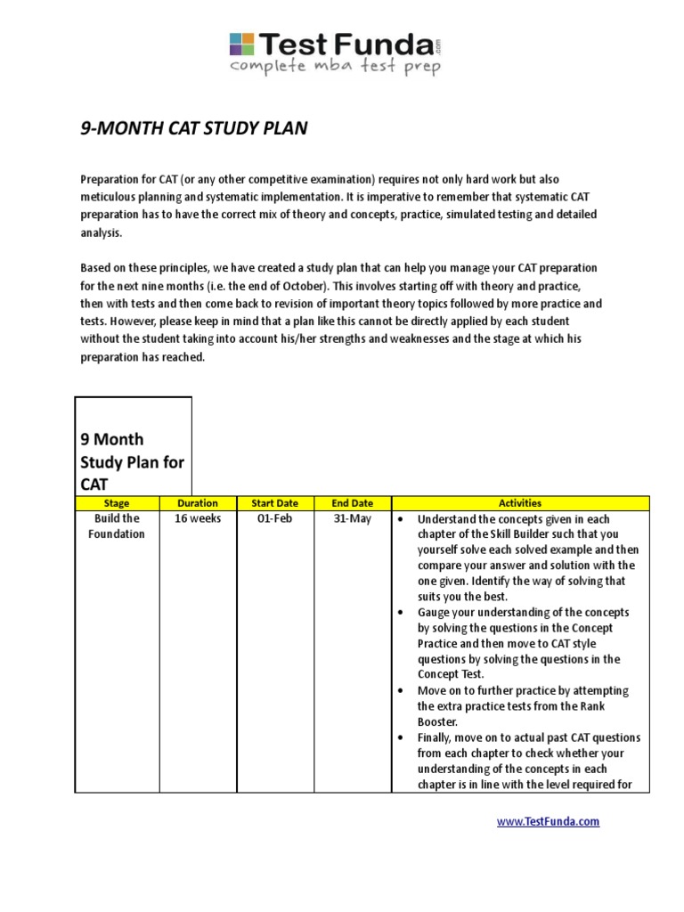 9-Month CAT Study Plan | PDF