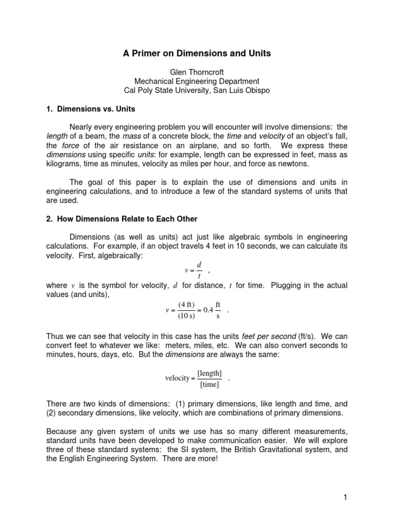 A Primer On Dimensions and Units PDF | PDF