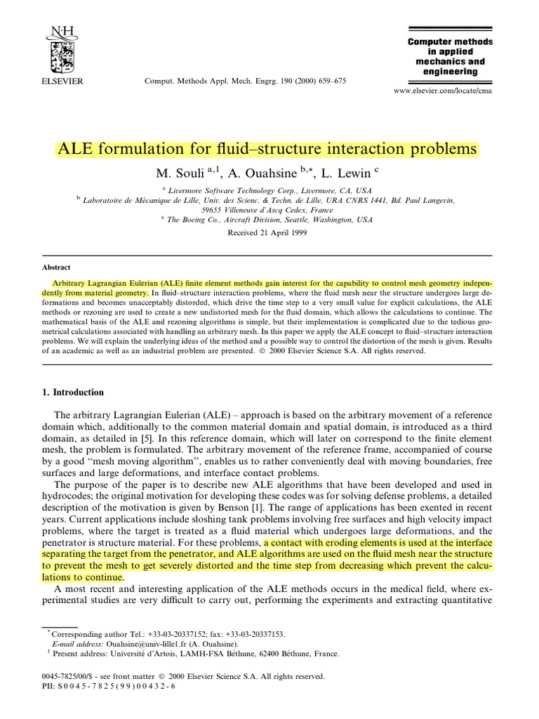 ALE Formulation For Fluid-Structure Interaction Problems | PDF ...