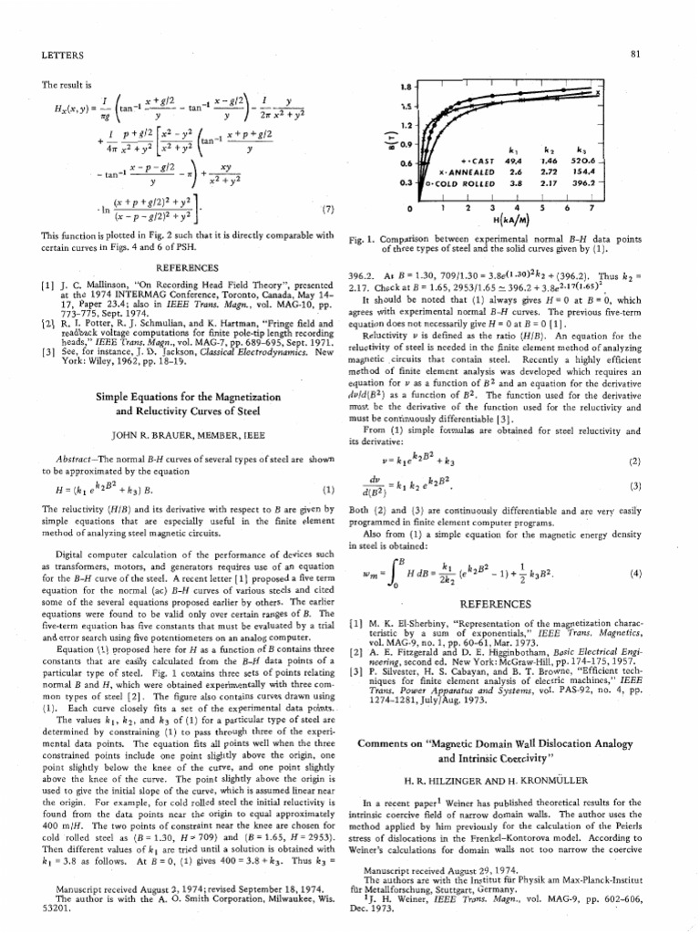Brauer - 1975 - Simple Equations For The Magnetization and Reluctivity ...