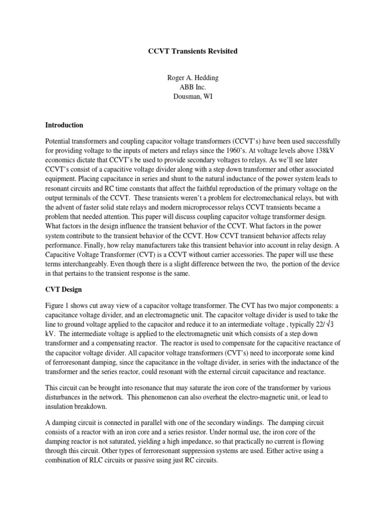 CCVT Transients Revisited - ABB | PDF | Capacitor | Transformer