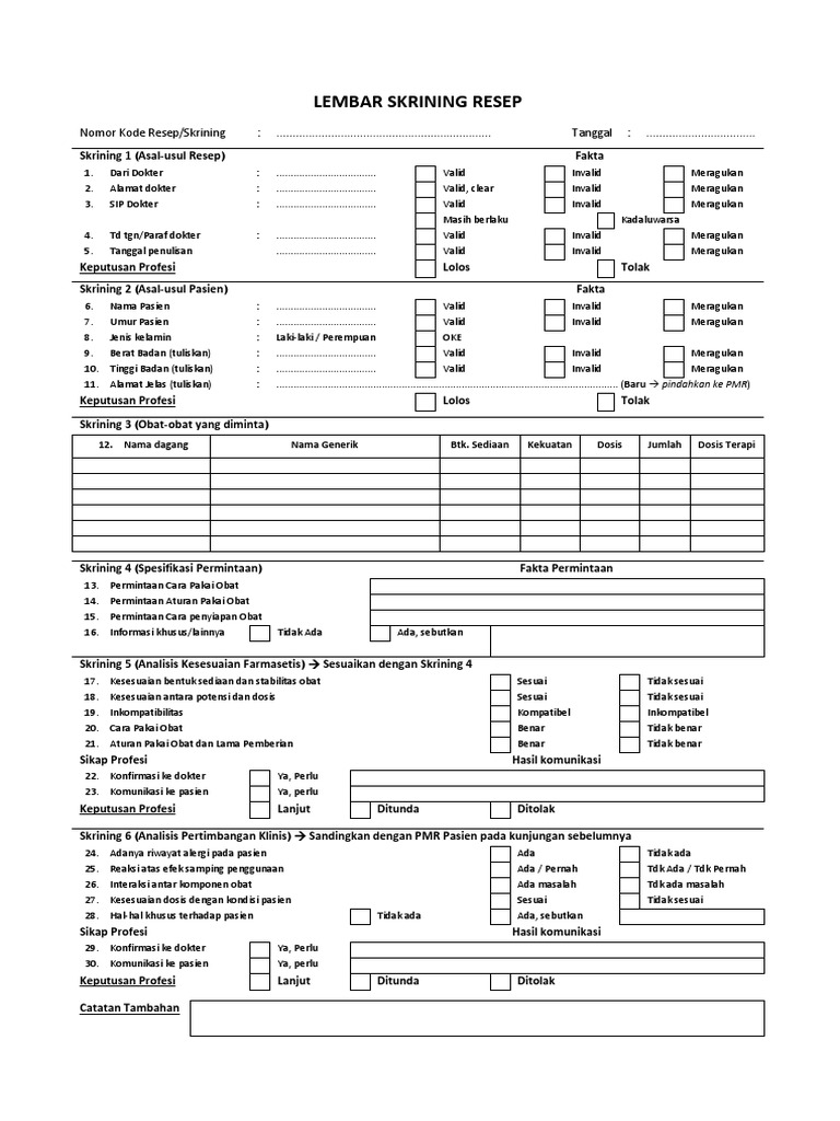 Lembar Skrining Resep | PDF