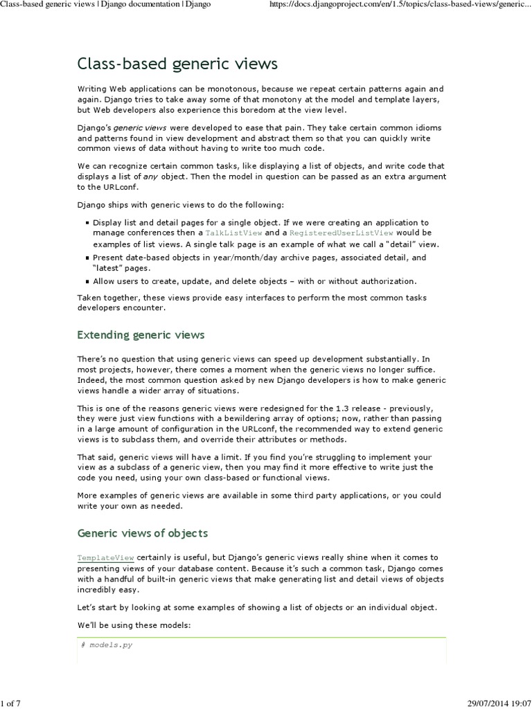 Class Based Generic Views Django Documentation Django Inheritance Object Oriented Programming 6961