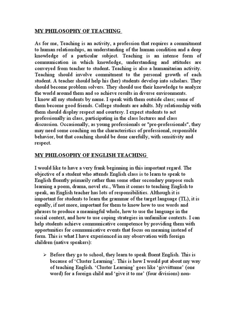 My Philosophy of Teaching and English Teaching | English Language ...