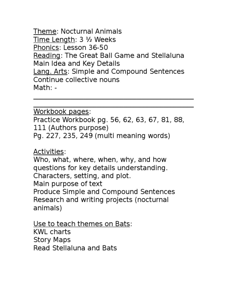 Nocturnal Animals Expect Lesson Plans Individual | PDF | Phonics ...