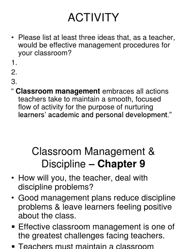 Classroom Management & Discipline - Chapter 9 | PDF | Classroom ...