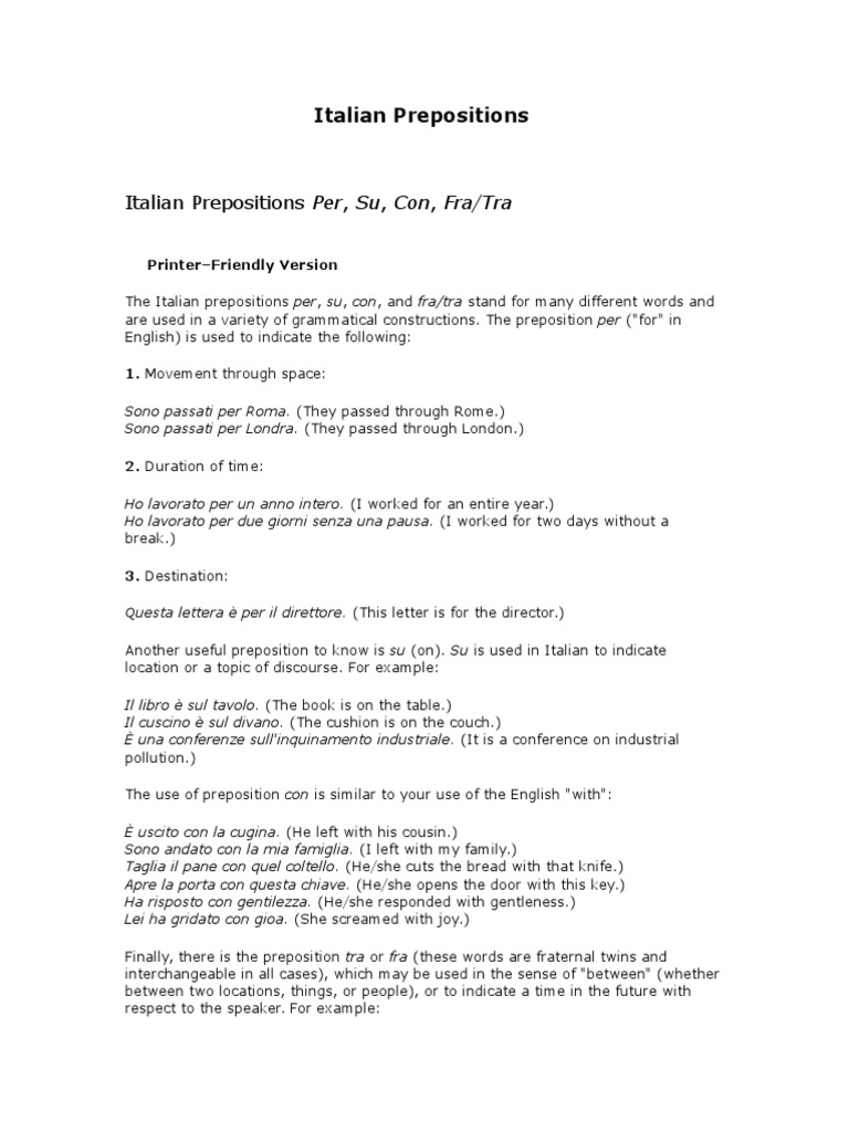 Italian Prepositions | PDF