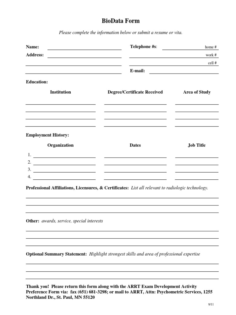 BioData Form PDF | PDF