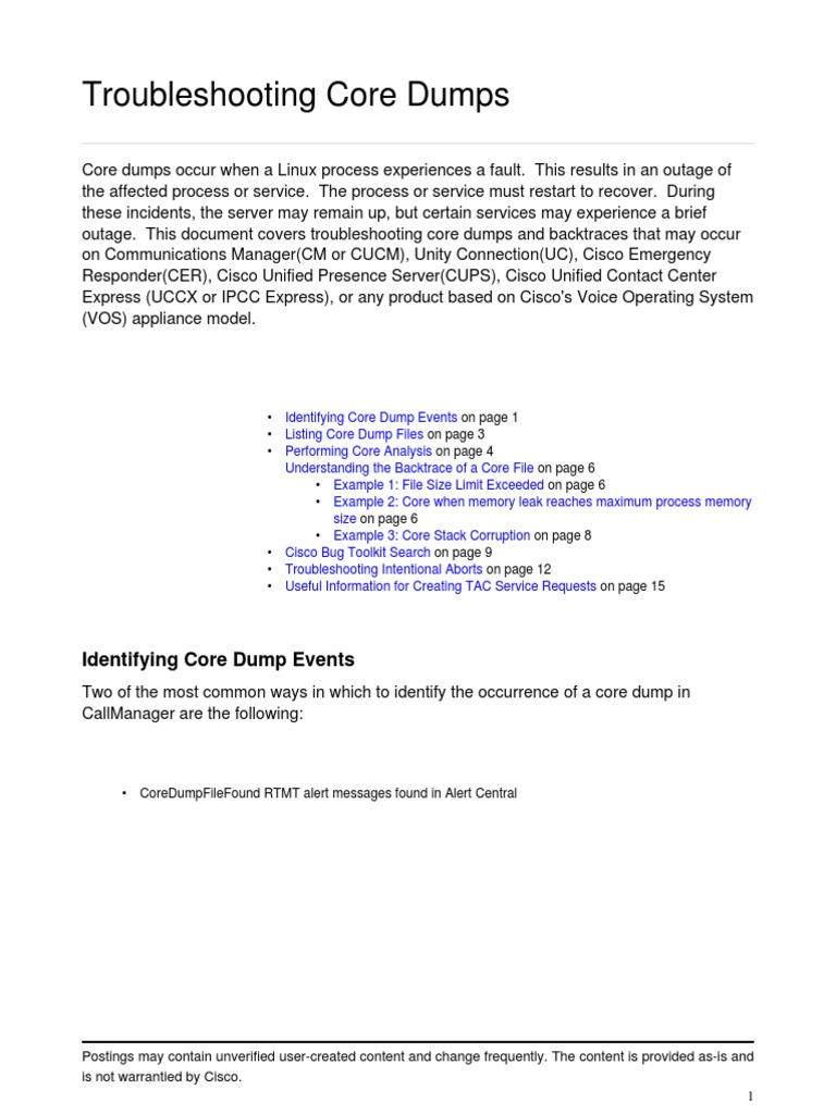 Cisco Core Dumps Troubleshooting Guide | PDF | Software Bug ...