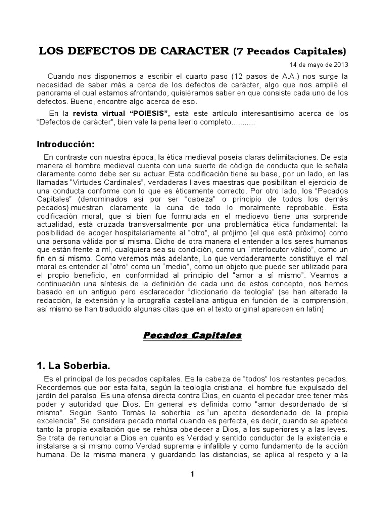 Defectos de Caracter 7 Pecados Capitales - Odt | PDF | Etica Cristiana ...