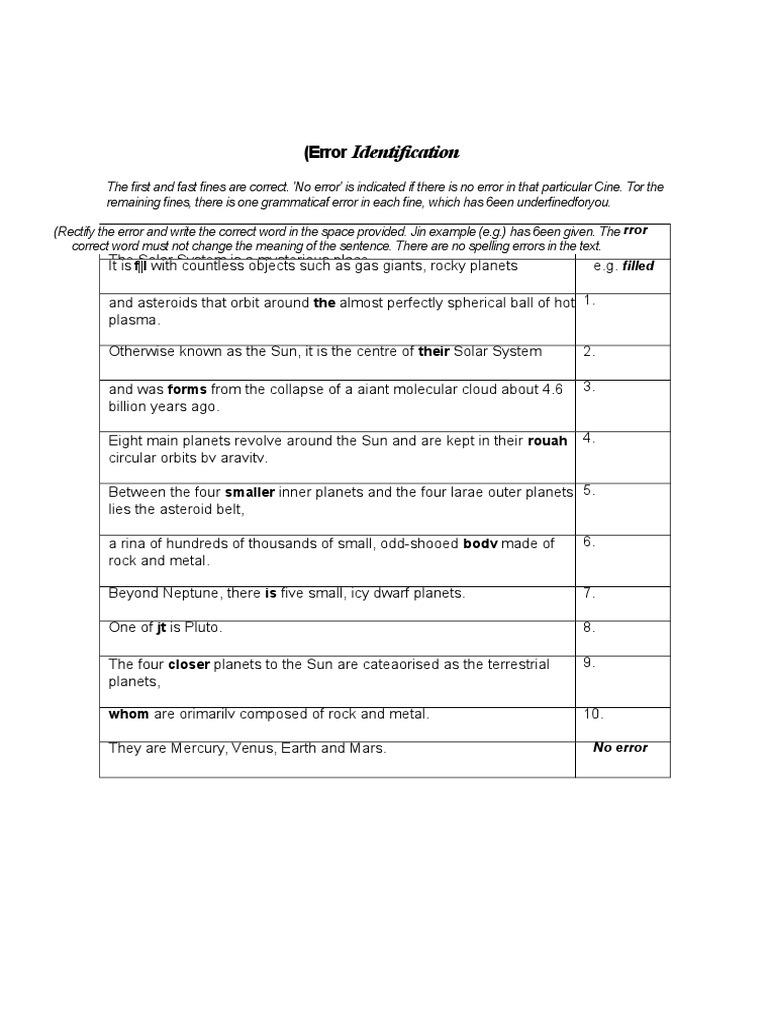 Solar System Error Identification Guide | PDF