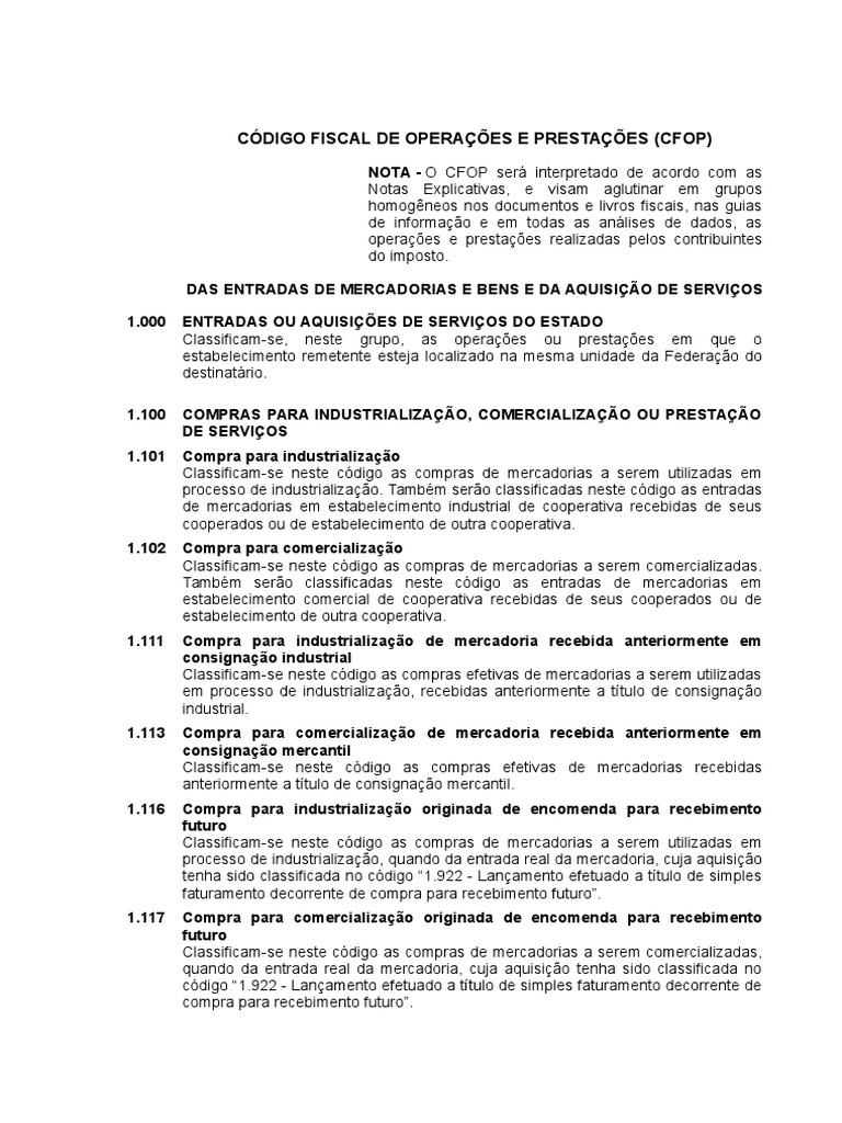 Tabela CFOP | PDF | Comportamento do consumidor | Microeconomia