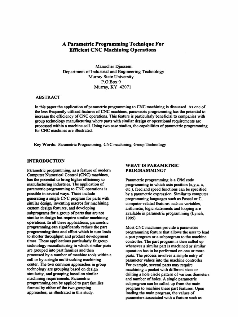 A Parametric Programming Technique For Efficient Cnc Machining Op Pdf 8129