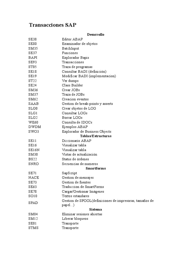 Transacciones SAP: Guía Completa | PDF
