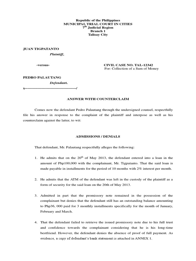 Pleading - ANSWER - v02 PDF | PDF | Lawsuit | Government Information