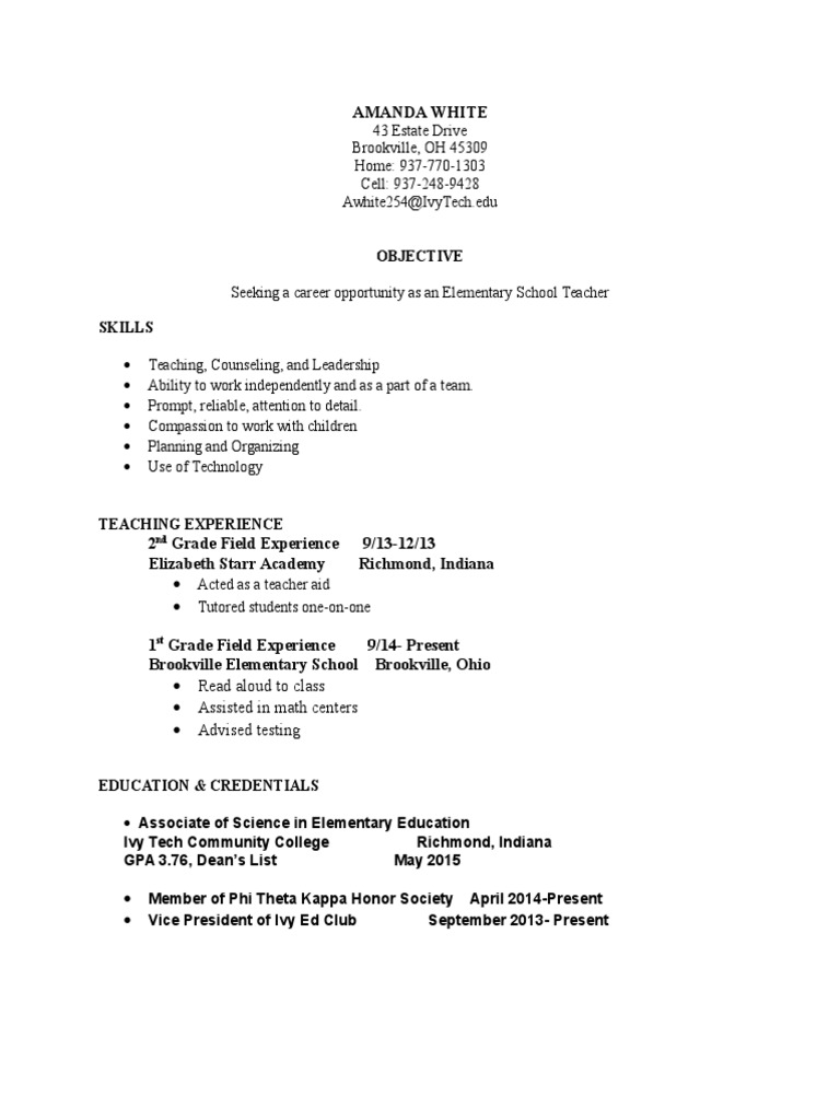 Amanda White Resume | PDF | Teaching Methods & Materials