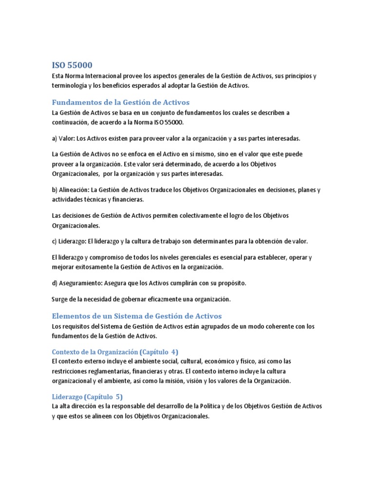 ISO 55000: Gestión de Activos Eficaz | PDF | Planificación | Información