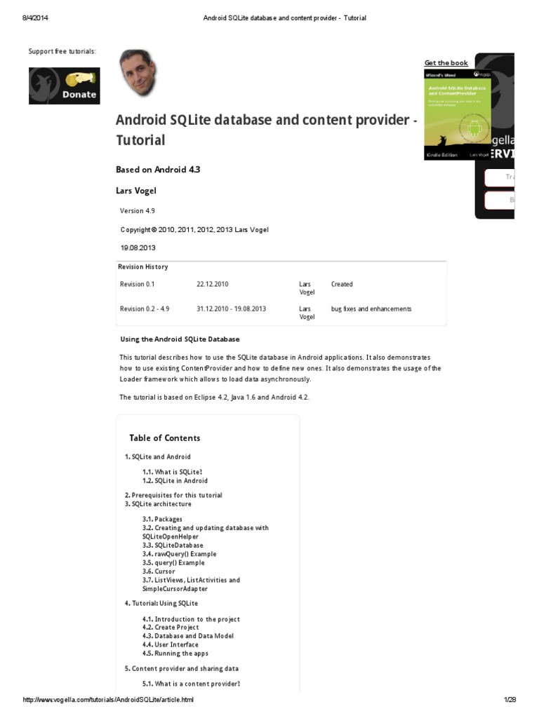 Android SQLite Database and Content Provider - Tutorial PDF | PDF | Method (Computer Programming ...