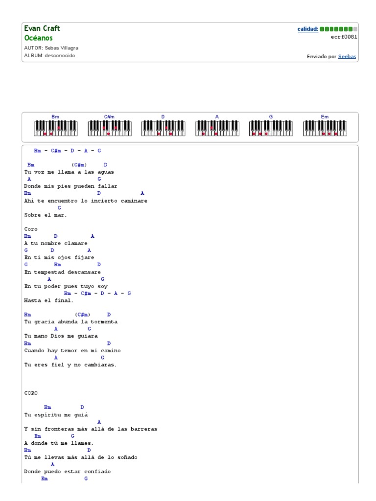 Evan Craft, Océanos - Letra y Acordes PDF | PDF