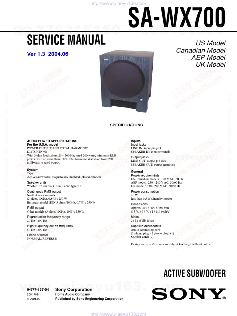 Sony Sa wx700 Subwoofer | PDF | Loudspeaker | Electrical Connector
