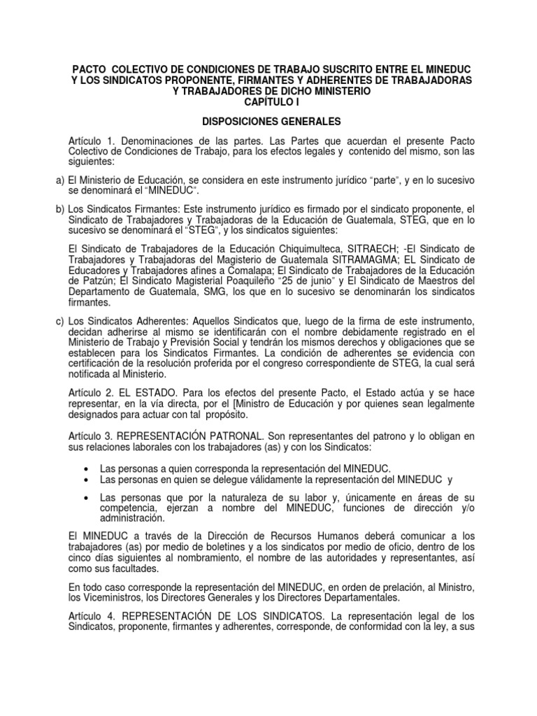 Ejemplo Del Pacto Colectivo de Condiciones de Trabajo | PDF | Estatuto ...