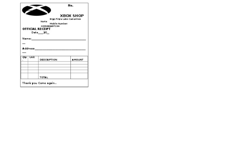 Xbox Shop Official Receipt Template | PDF