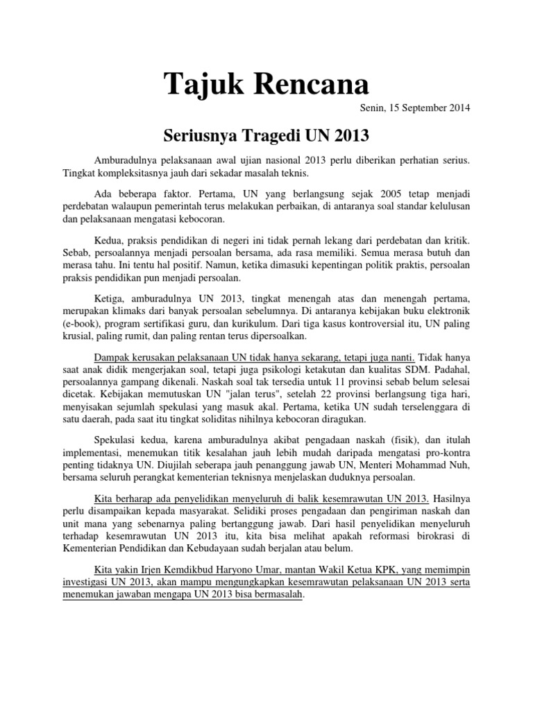 Contoh Tajuk Rencana | PDF