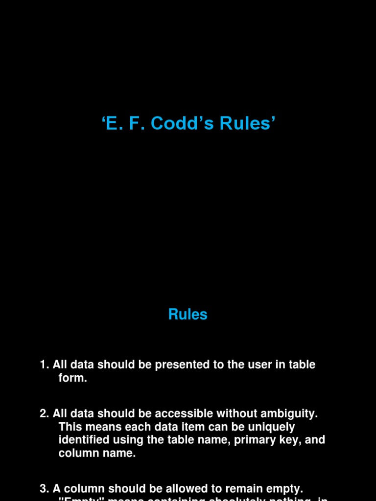 Codd's 12 Database Rules Explained | PDF | Computers