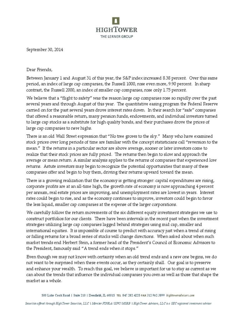 October Monthly Letter | PDF | Investor | Investing