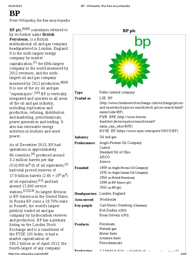 BP - Wikipedia, The Free Encyclopedia | Bp | Share Repurchase