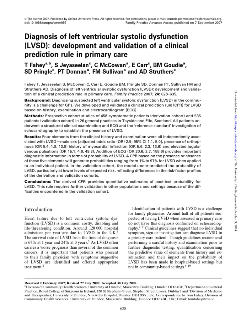 Diagnosis of Left Ventricular Systolic Dysfunction (LVSD) : Development ...
