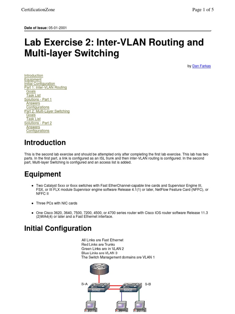 Lab Exercise 2 Inter Vlan Routing and Multi Layer Switching 4479 | PDF | Network Switch | Router ...
