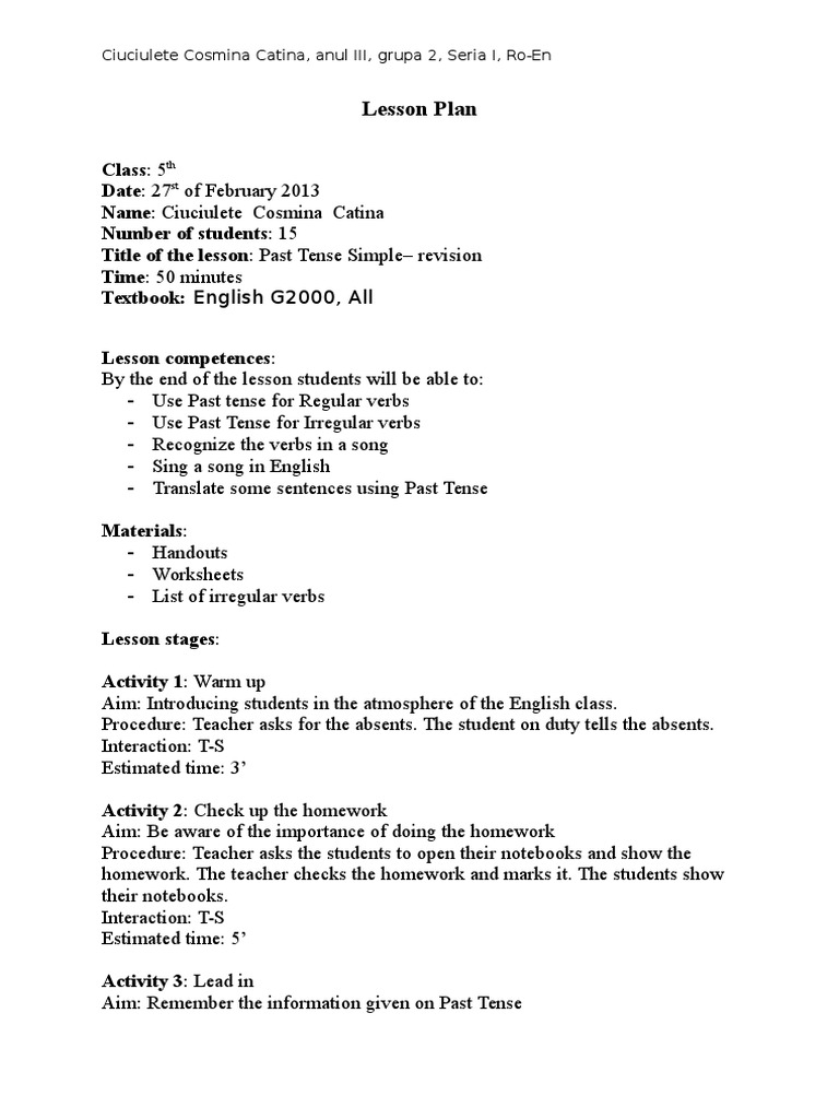 Plan de Lectie Limba Engleza | PDF