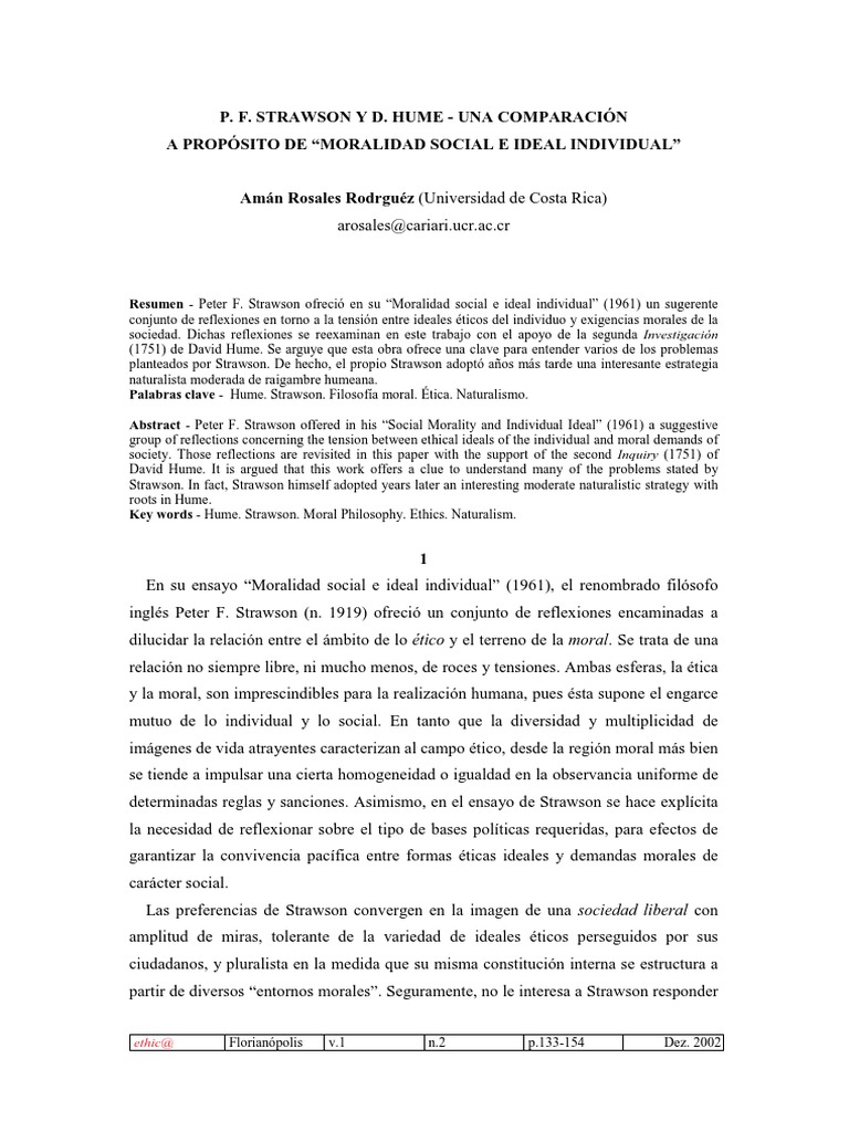 Moral Social e Individual-Hume y Strawson PDF | PDF | David Hume ...