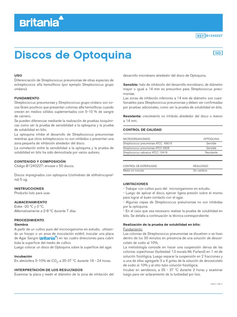 Prueba de Optoquina para S. pneumoniae | PDF
