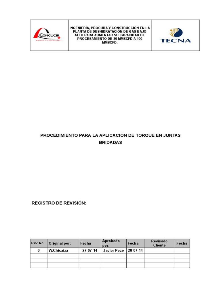 Procedimiento de Torque en Juntas Bridadas | PDF