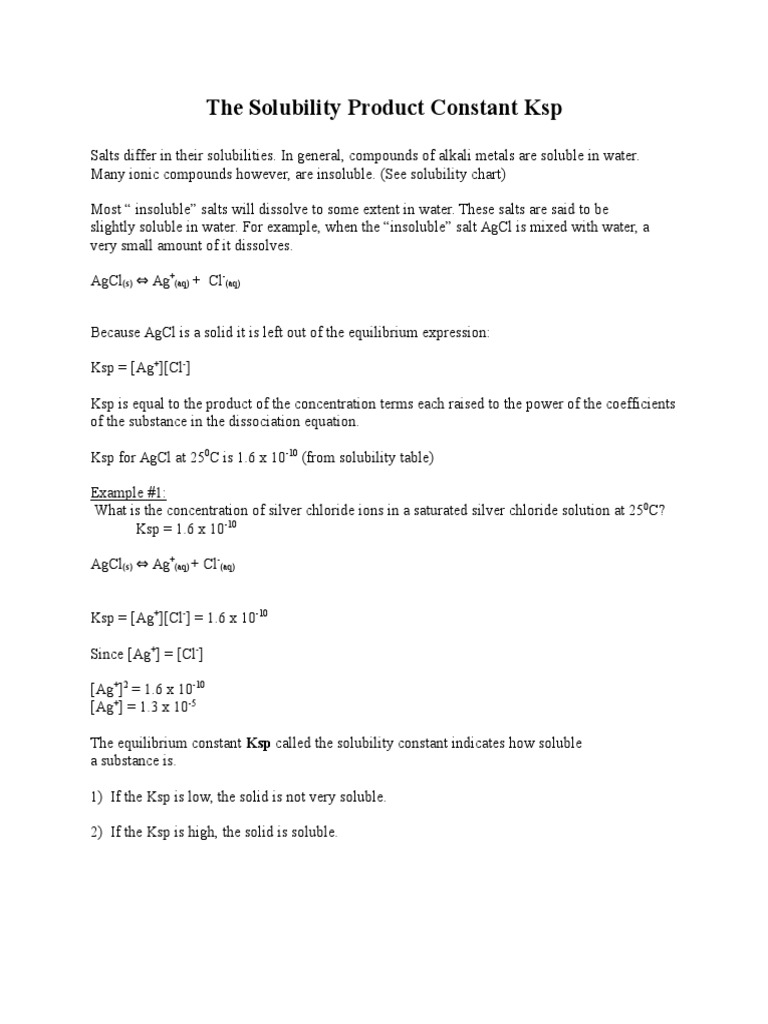 Solubility Product Constant Ksp Guide | PDF | Solubility ...