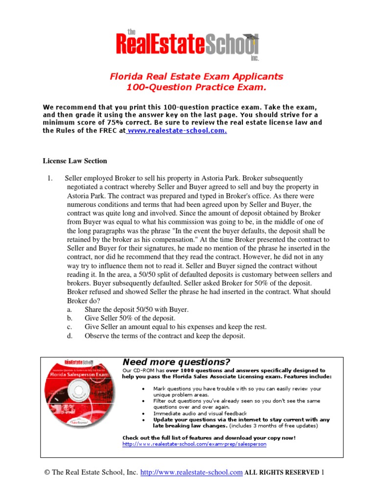 Florida Real Estate Exam Practice Test | PDF | Real Estate Broker ...