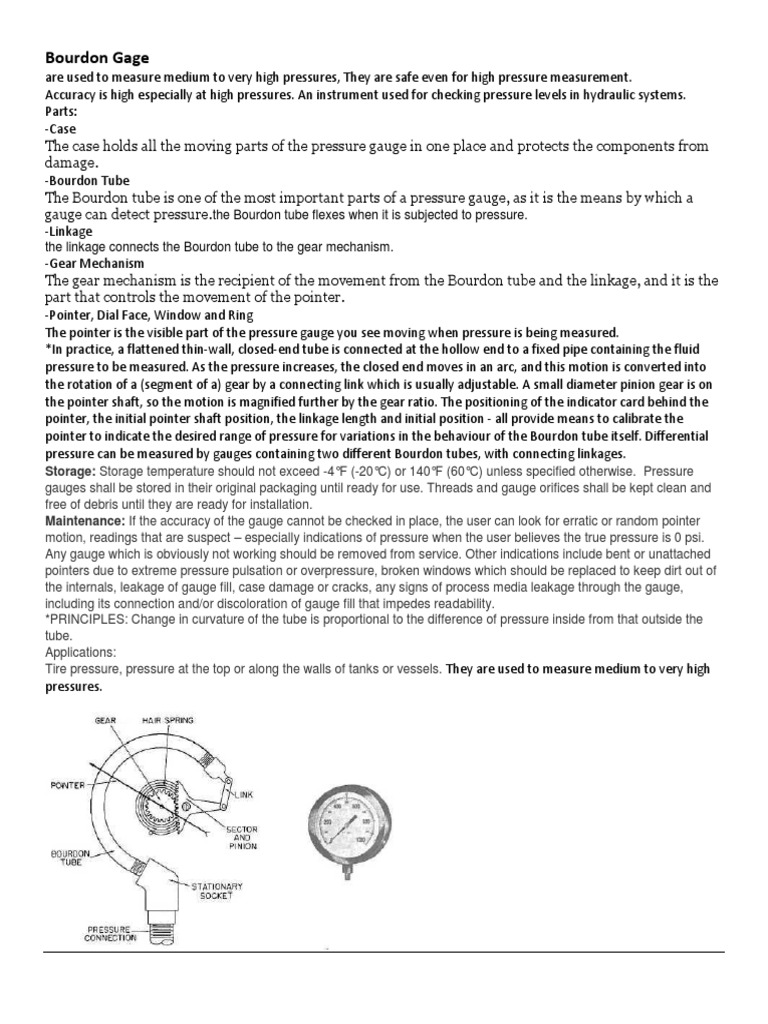 Bourdon Gage | PDF | Pressure Measurement | Mechanical Engineering