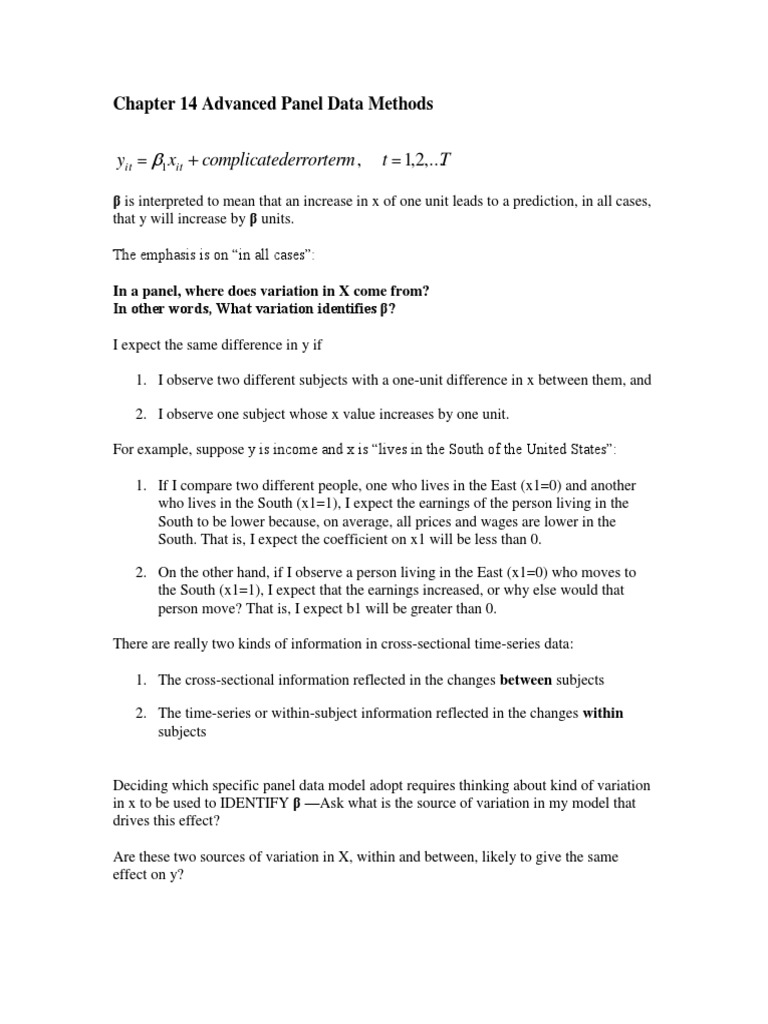 Chapter 14 Advanced Panel Data Methods: T T Derrorterm Complicate X y | PDF | Fixed Effects ...