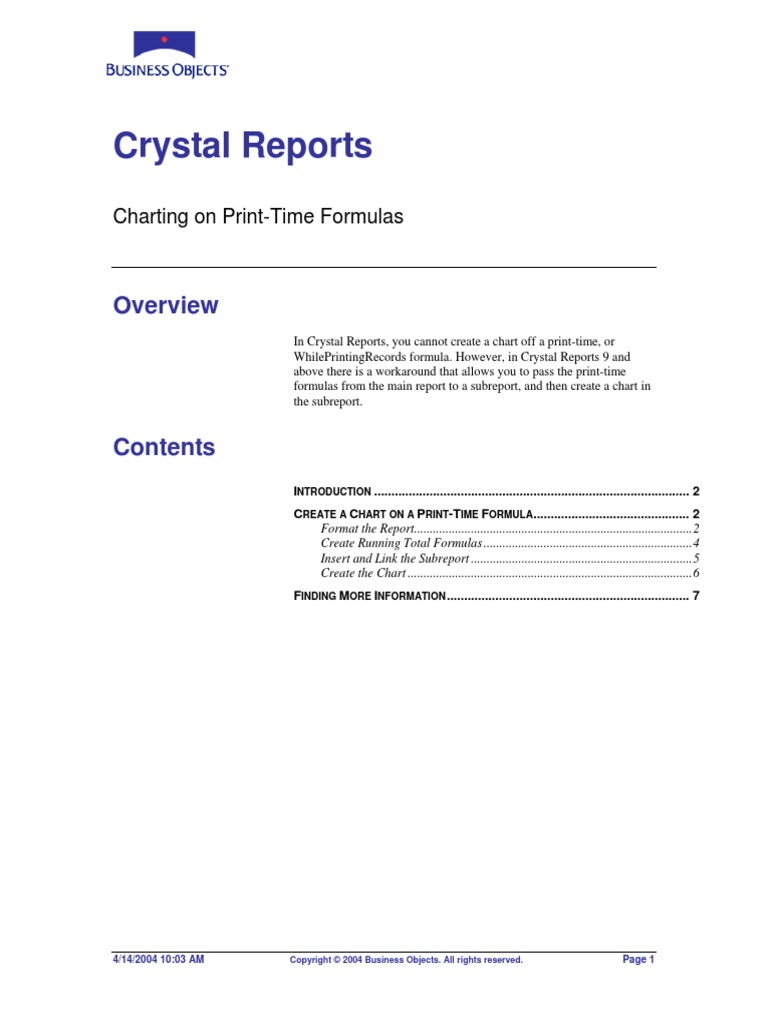 Crystal Reports: Charting On Print-Time Formulas | PDF | Portable ...