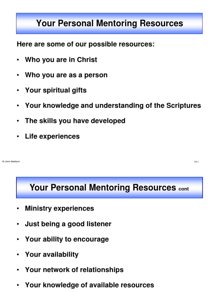 Your Personal Mentoring Resources: Here Are Some of Our Possible ...