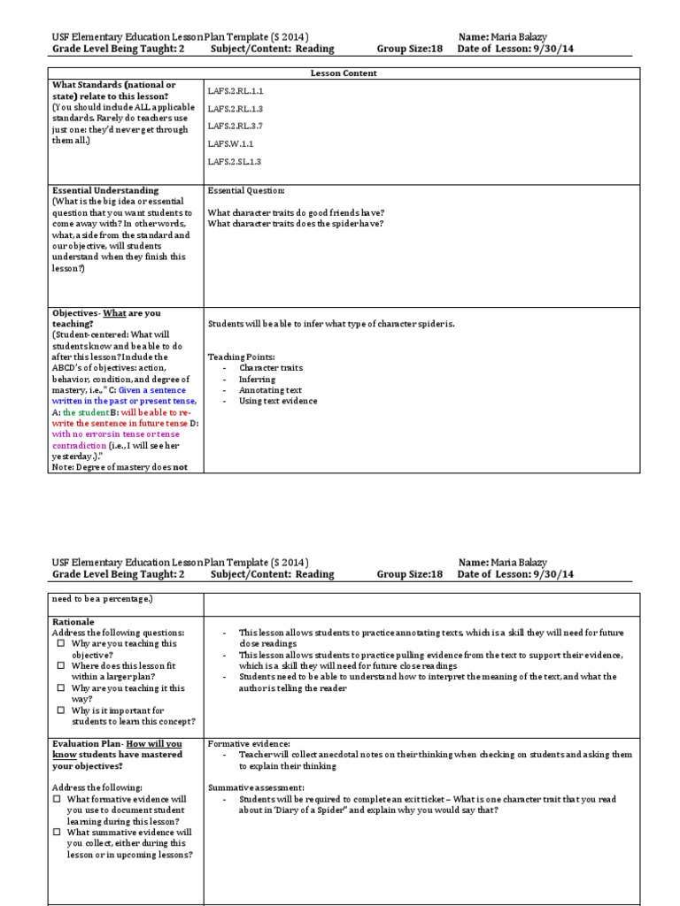 Diary of A Spider Lesson Plan | PDF | Lesson Plan | Teachers