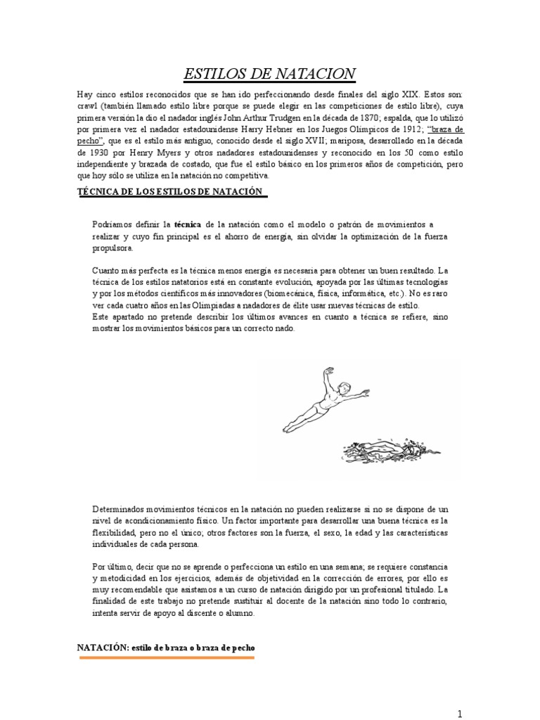 ESTILOS DE NATACION: "Braza de Pecho" o Breaststroke | PDF | Natación ...