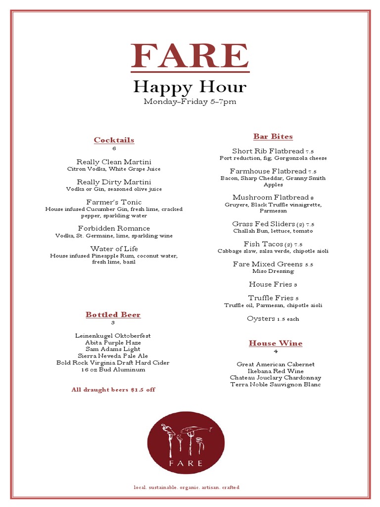 Happy Hour Menu | PDF | Cooking, Food & Wine | Home & Garden