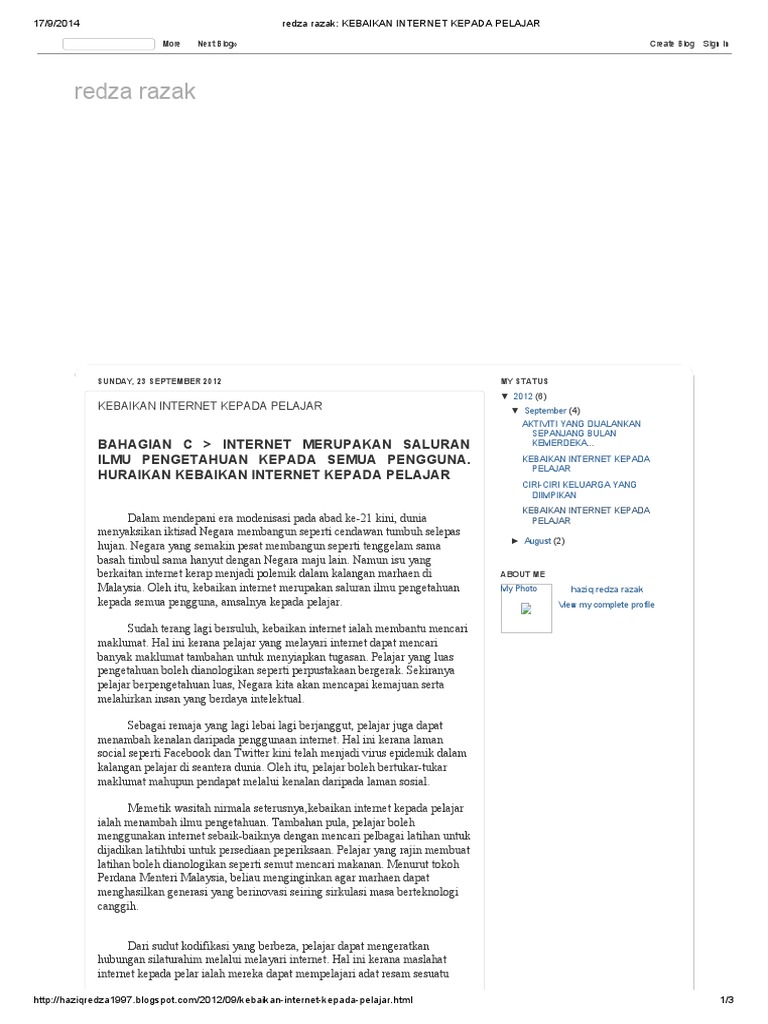 Redza Razak - Kebaikan Internet Kepada Pelajar | PDF