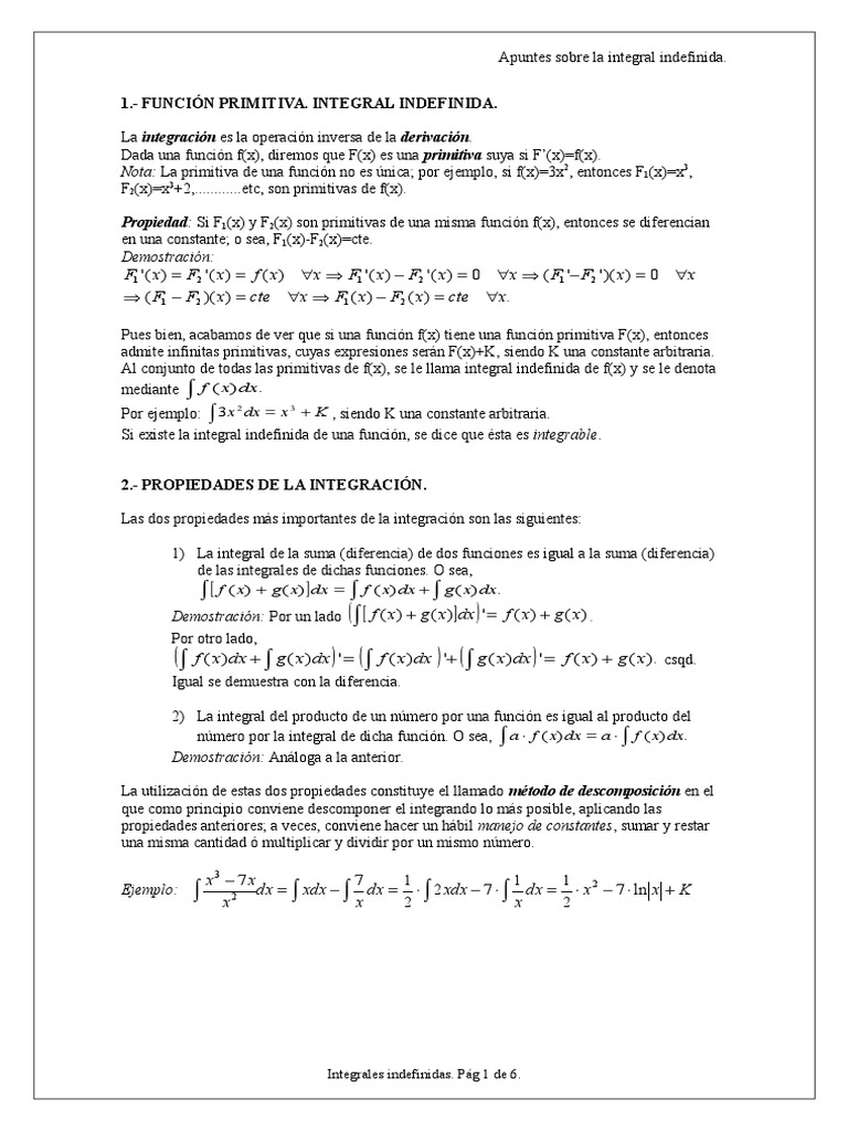 Propiedades de la Integral Indefinida | PDF | Integral | Fracción ...