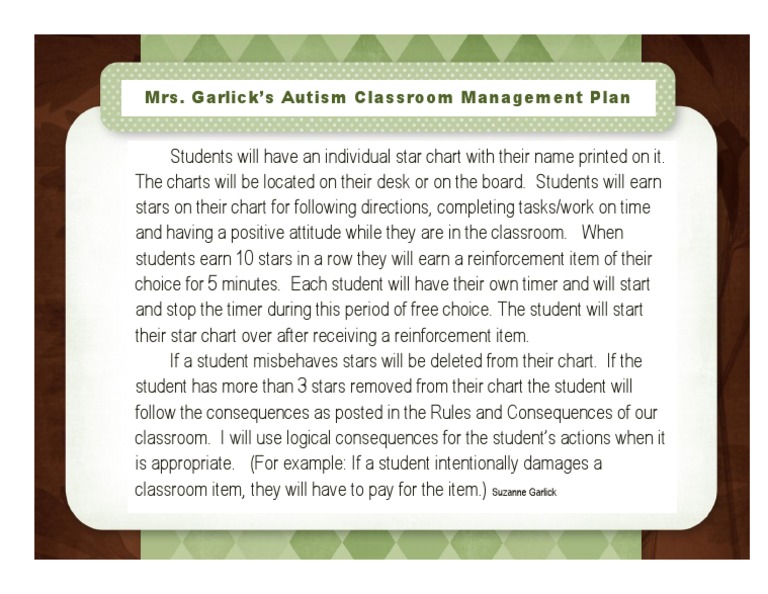 Autism Classroom Management Plan | PDF | Classroom Management | Classroom