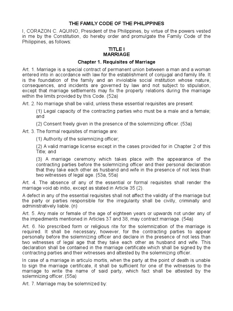 Family Code PDF Civil Law Legal System Living Arrangements