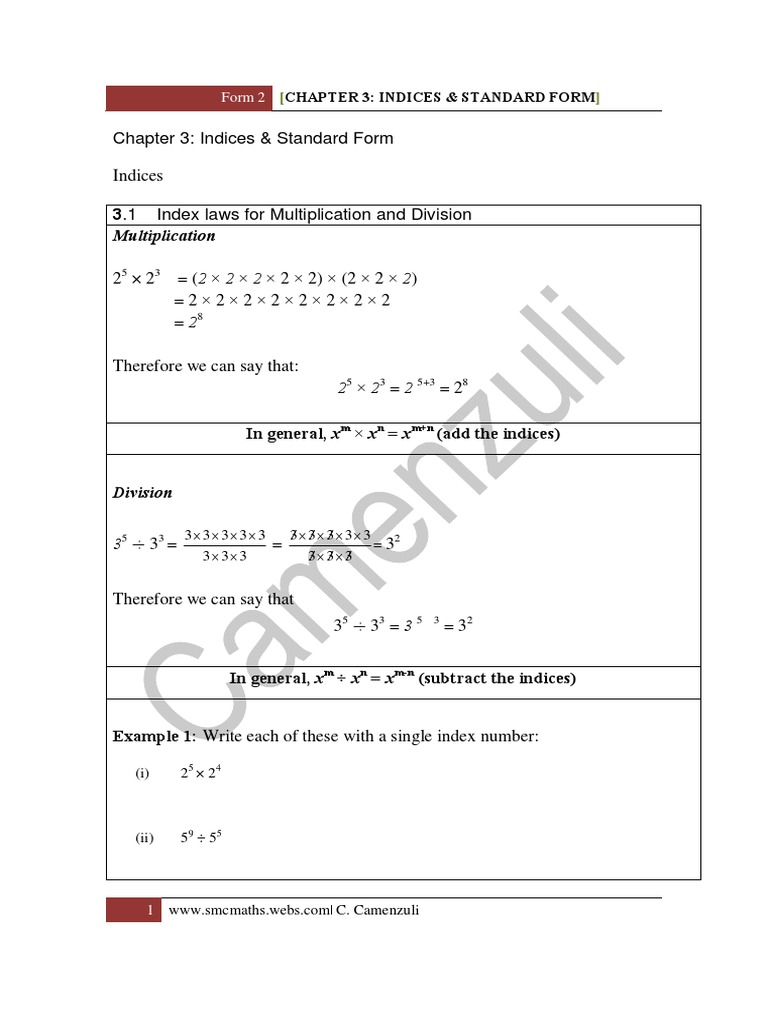 Indices & Standard Form F2 2013 | PDF | Fraction (Mathematics ...